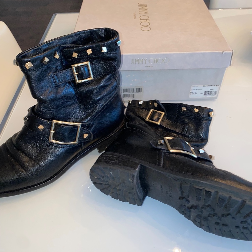 Jimmy Choo 'Youth' Cube Stud Leather Biker Ankle Boots - Gem